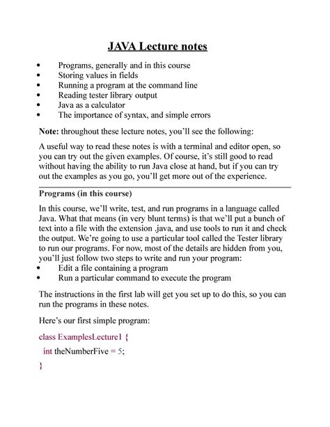 Java Lecture Java Lecture Notes Programs Generally And In This