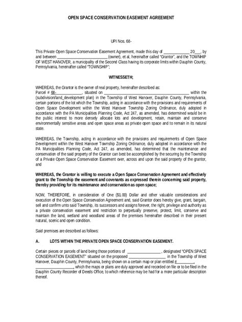 Open Space Conservation Easement Agreement Sample Doc Template Pdffiller