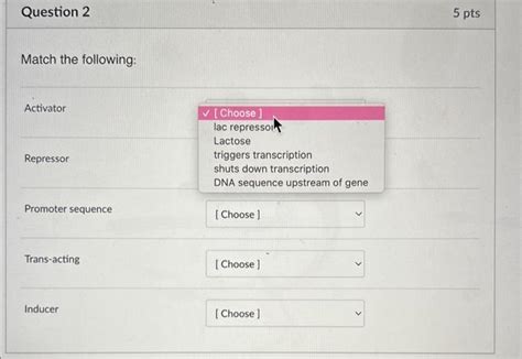 Solved Match The Following Activator Repressor Promoter
