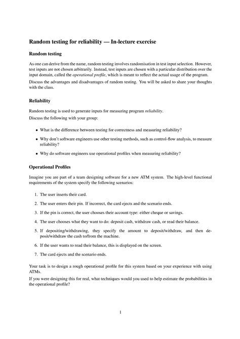 random testing lecture handout random testing for reliability — in