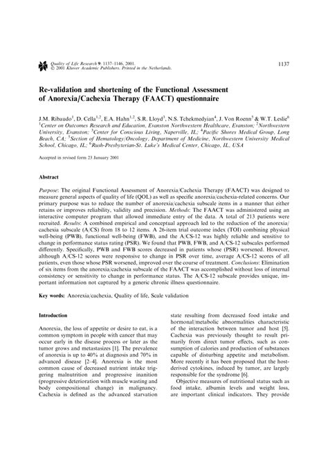 Pdf Re Validation And Shortening Of The Functional Assessmentof
