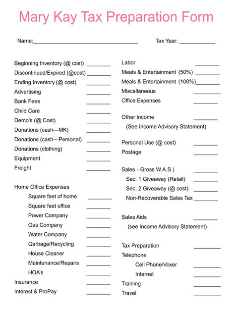 Fillable Online Mary Kay Tax Preparation Form Fax Email Print Pdffiller