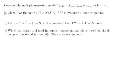 Solved Consider The Multiple Regression Model Yn 1 Xmp