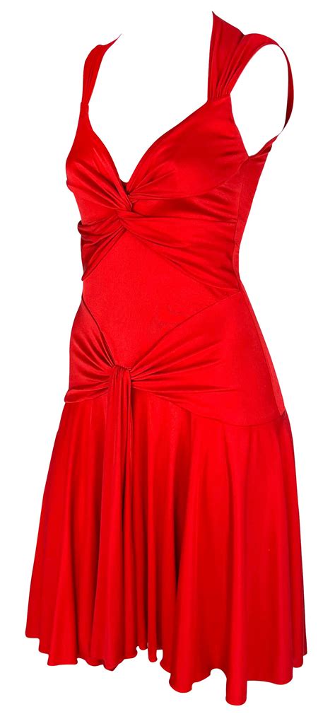 Ss 2004 Valentino Garavani Runway Red Silk Bodycon Flare Mini Dress At