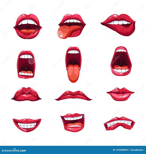 Mouth Lips And Tongue Smile Vector Emoji Icons Stock Vector