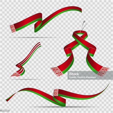 벨라루스의 국기입니다 7월 3일 투명 한 배경에 벨라루스 플래그의 색상에 현실적인 물결 모양의 리본 의 집합입니다 바이로러시아 장식 독립 기념일 국가 기호입니다 벡터