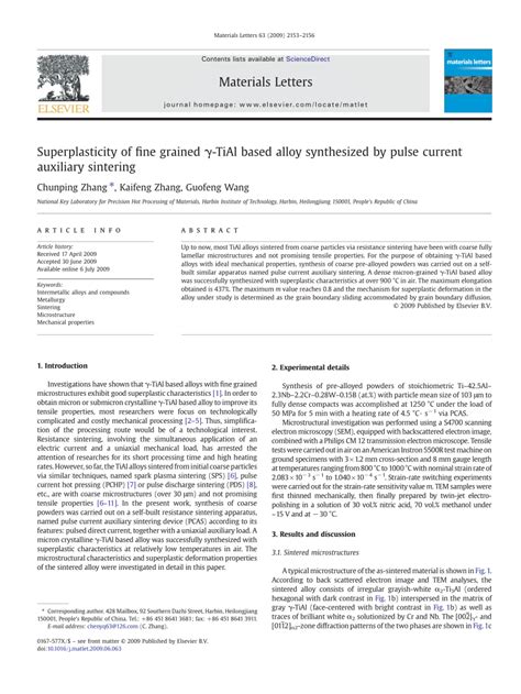 Pdf Superplasticity Of Fine Grained γ Tial Based Alloy Synthesized By