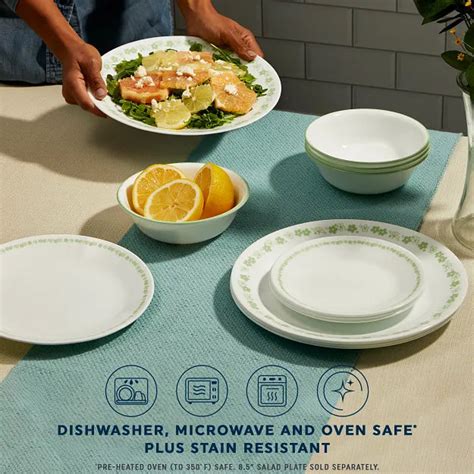 Corelle® Spring Blossom Green 18 Piece Dinnerware Set Service For 6
