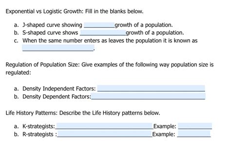 Solved Exponential Vs Logistic Growth Fill In The Blanks Below A J Shaped Curve Showing