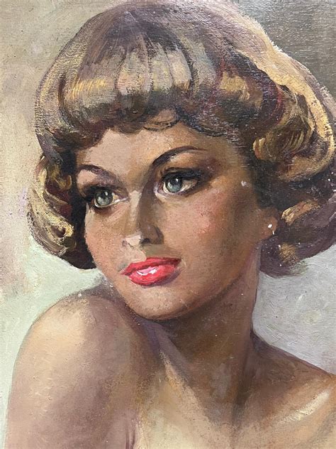 1950s French Large French Signed Oil Portrait Of Nude Lady Signed