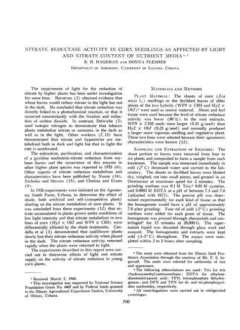 Nitrate Reductase Activity In Corn Seedlings As Affected By Light And