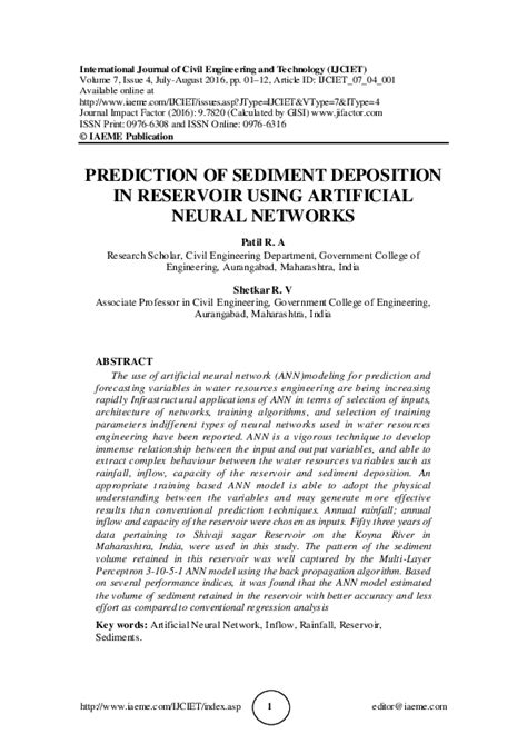 Pdf Prediction Of Sediment Deposition In Reservoir Using Artificial Neural Networks