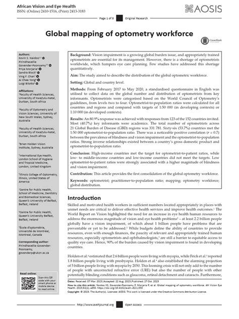 Global Mapping Of Optometry Workforce Pdf Optometry Visual Impairment