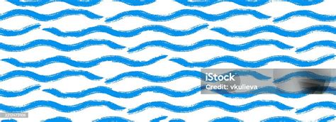 푸른 파도 완벽 한 패턴 바닷물 라인은 배경을 반복했습니다 수채화 브러시 스트로크 반복 벽지 여름 크루즈 컬렉션 장식품 섬유 직물 장식 벡터 곱슬 페인트 줄무늬 강에 대한