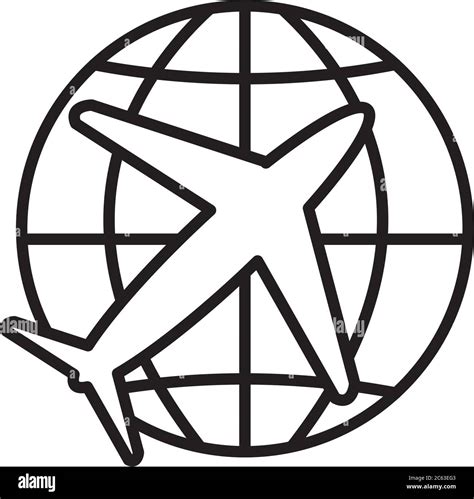 Airplane And Global Connect Sphere Over White Background Line Style Vector Illustration Stock
