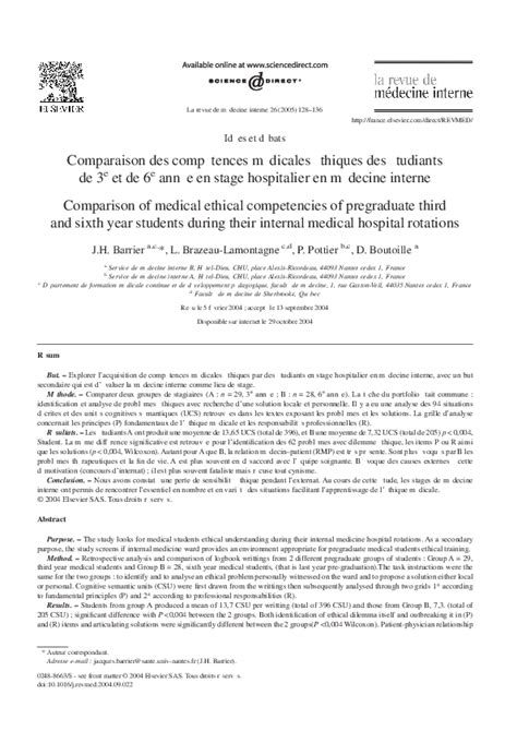 Pdf Comparaison Des Compétences Médicales éthiques Des étudiants De