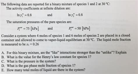 Solved The Following Data Are Reported For A Binary Mixture