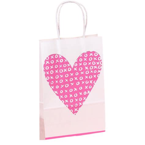 White Twisted Paper Bag Pink Heart Print Ox 14x7x21 50 Cm Contains 50