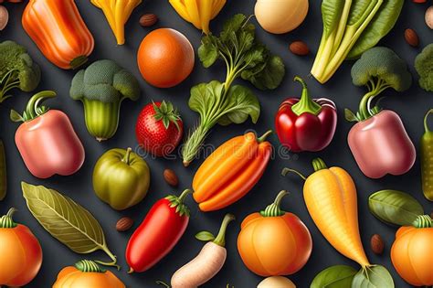 Vegetable Background Flat Lay Pattern Generative Ai Stock Illustration