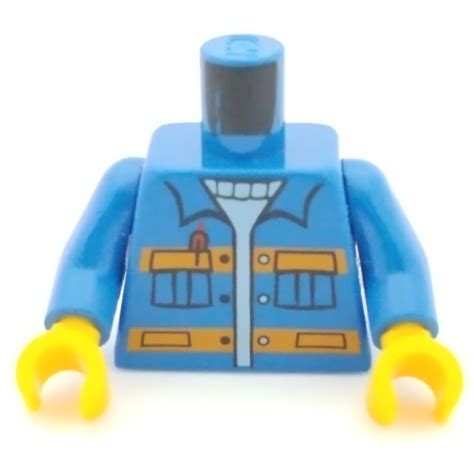 Lego Blue Minifigure Torso With Unbuttoned Jacket Orange Stripes And