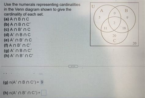 Solved Use The Numerals Representing Cardinalities In The Venn Diagram
