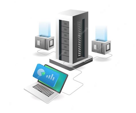 Premium Vector Isometric Illustration Concept Server Data Analysis