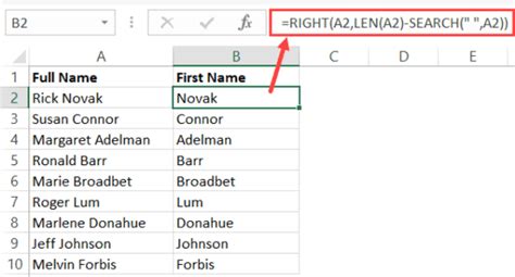 Separate First And Last Name In Excel Split Names Using Formulas