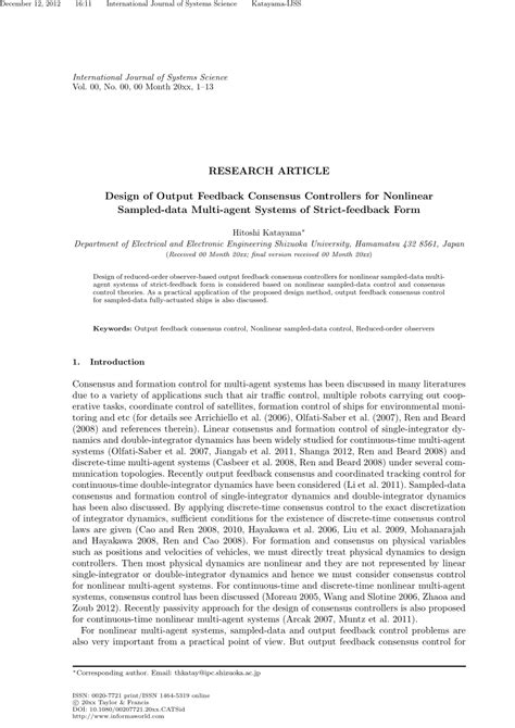 Pdf Design Of Output Feedback Consensus Controllers For Nonlinear