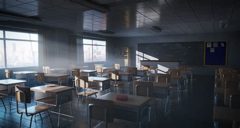 Blender 建模渲染 早晨的教室 Blender布的