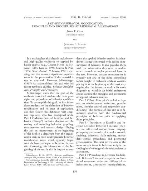 Pdf A Review Of Behavior Modification Principles And Procedures By