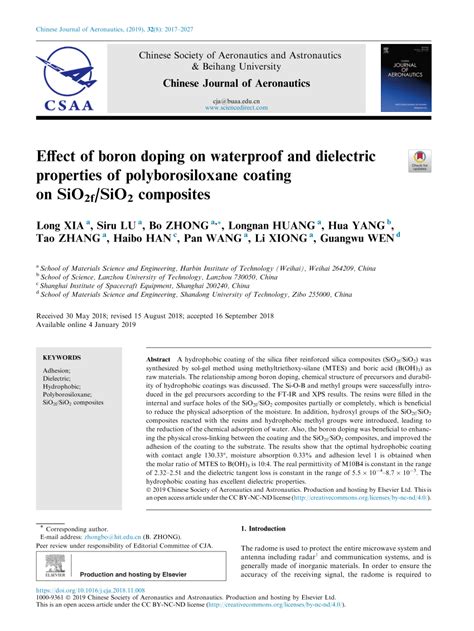 Pdf Effect Of Boron Doping On Waterproof And Dielectric Properties Of