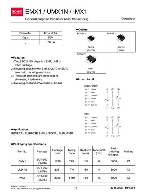 Emx1 / Umx1N / Imx1: General Purpose Transistor (Dual Transistors ...