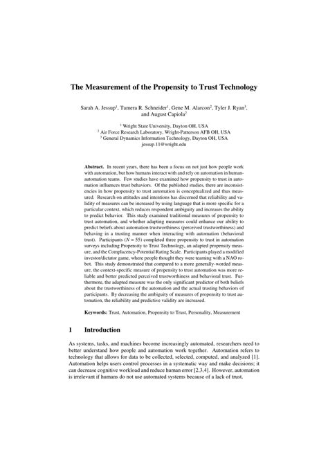 Pdf The Measurement Of The Propensity To Trust Automation