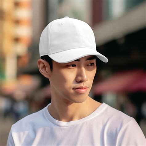 Male Model Wearing A White Baseball Cap White Cap Mockup Premium Ai