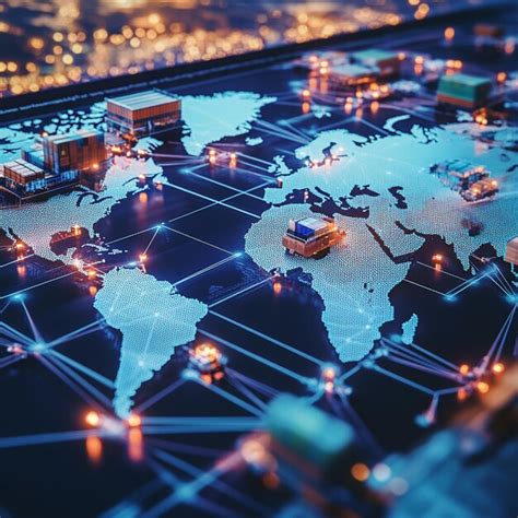 A Global Supply Chain Network Map On A Digital Screen Showing Routes