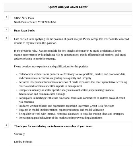 Quant Analyst Cover Letter Velvet Jobs