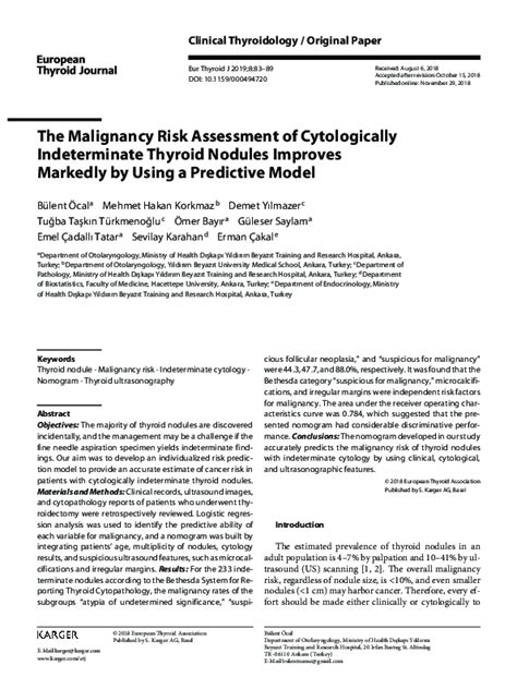Pdf The Malignancy Risk Assessment Of Cytologically Indeterminate Thyroid Nodules Improves