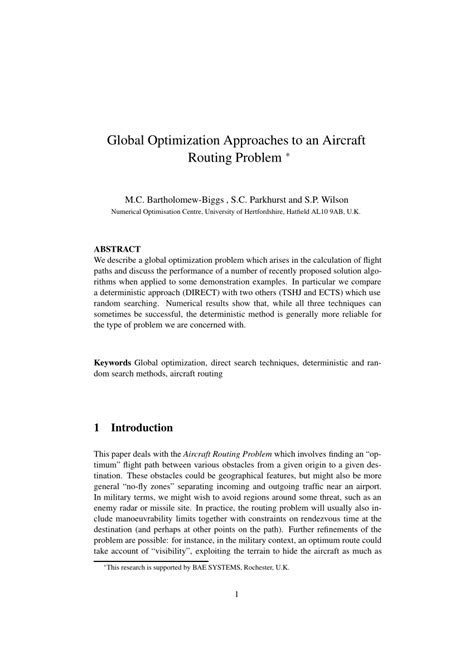Pdf Global Optimization Approaches To An Aircraft Routing Problem