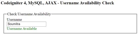 Ajax Example With Codeigniter 4 And Mysql Check Username Availability