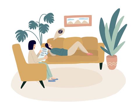 Vektorillustration Der Psychologischen Therapiesitzung Frau Liegt Auf