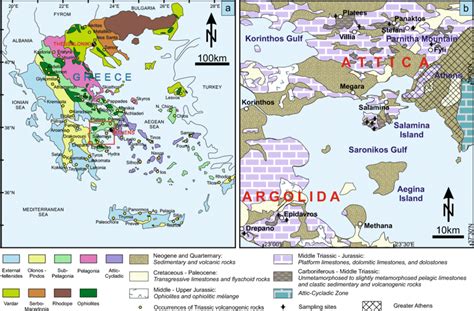 A The Geodynamic Zones Of Greece Showing The Occurrences Of Triassic