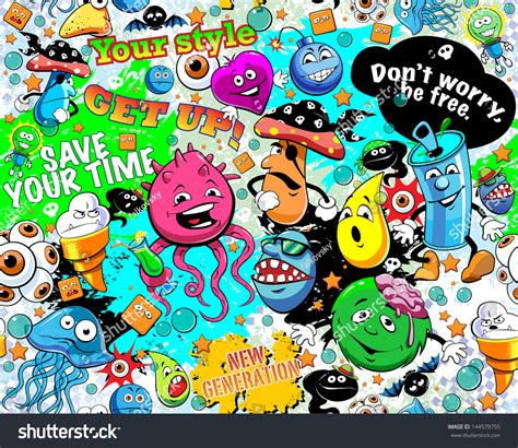 Graffiti Seamless Texture Bizarre Elements Freak Stock Vector Royalty Free