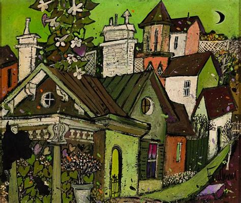 Henry Faulkner Am 1924 1981 Houses On The Hill Oil On Masonite