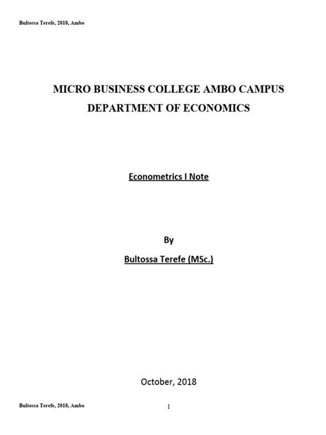 Econometrics Note For Economists 1 Pdf Econometrics Regression Analysis