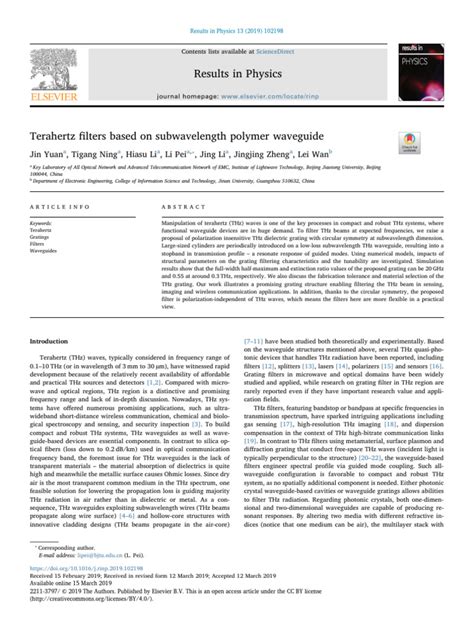 terahertz filters based on subwavelength polymer waveg 2019 results