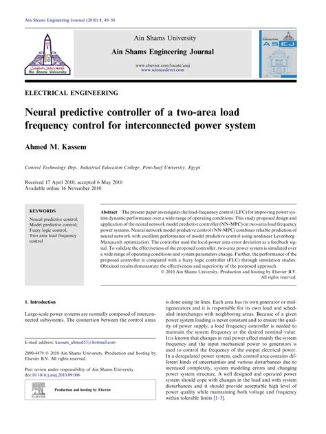 Pdf Neural Predictive Controller Of A Two Area Load Frequency Control For Interconnected Power