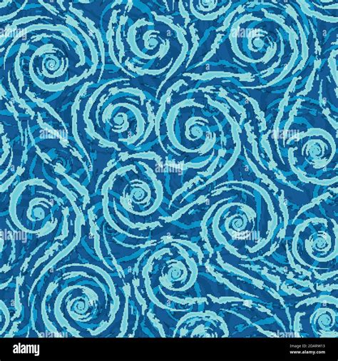 Blue Smooth Lines And Spirals With Torn Edges Vector Seamless Pattern On A Blue Background