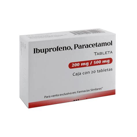 Paracetamol Ibuprofeno 500mg 200mg 20 Tabletas Farmacias Similares