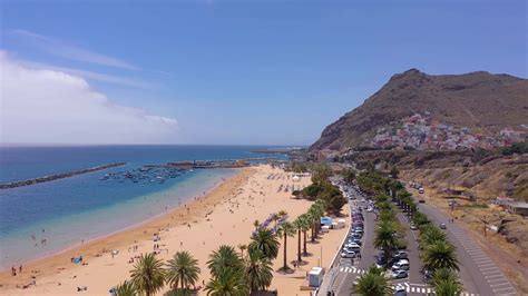 Top View Of Las Teresitas Beach Road Cars In The Parking Lot Golden
