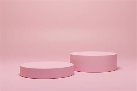 3d 파스텔 핑크 최소 실린더 제품 디스플레이 쇼케이스 연단 받침대 빈 공간 배경에 3d 모형 그림 3차원 형태에 대한 스톡